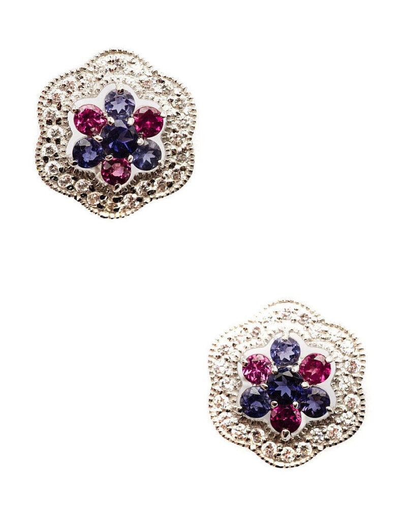 Серьги, серебро, 925 проба, иолит, фианит, родолит