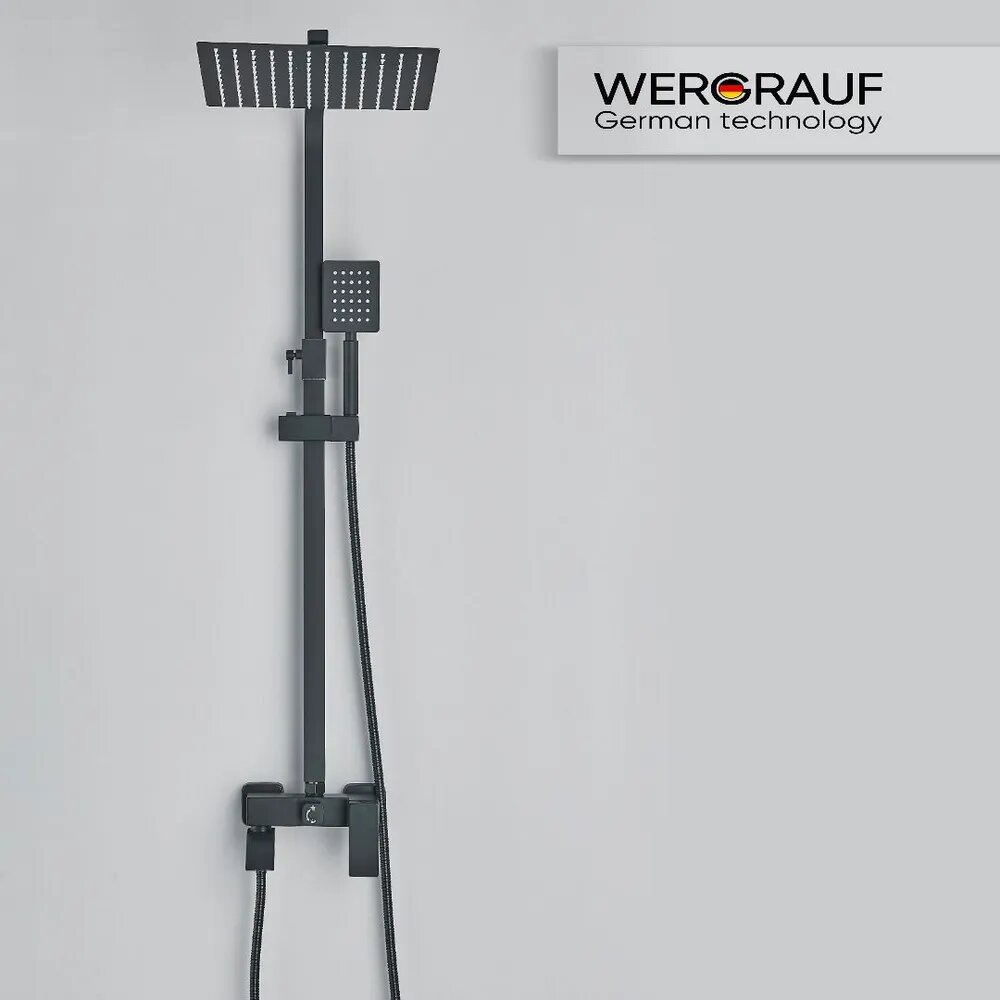Душевая система Wergrauf 3W-30B с тропическим душем 30х30 цвет черный