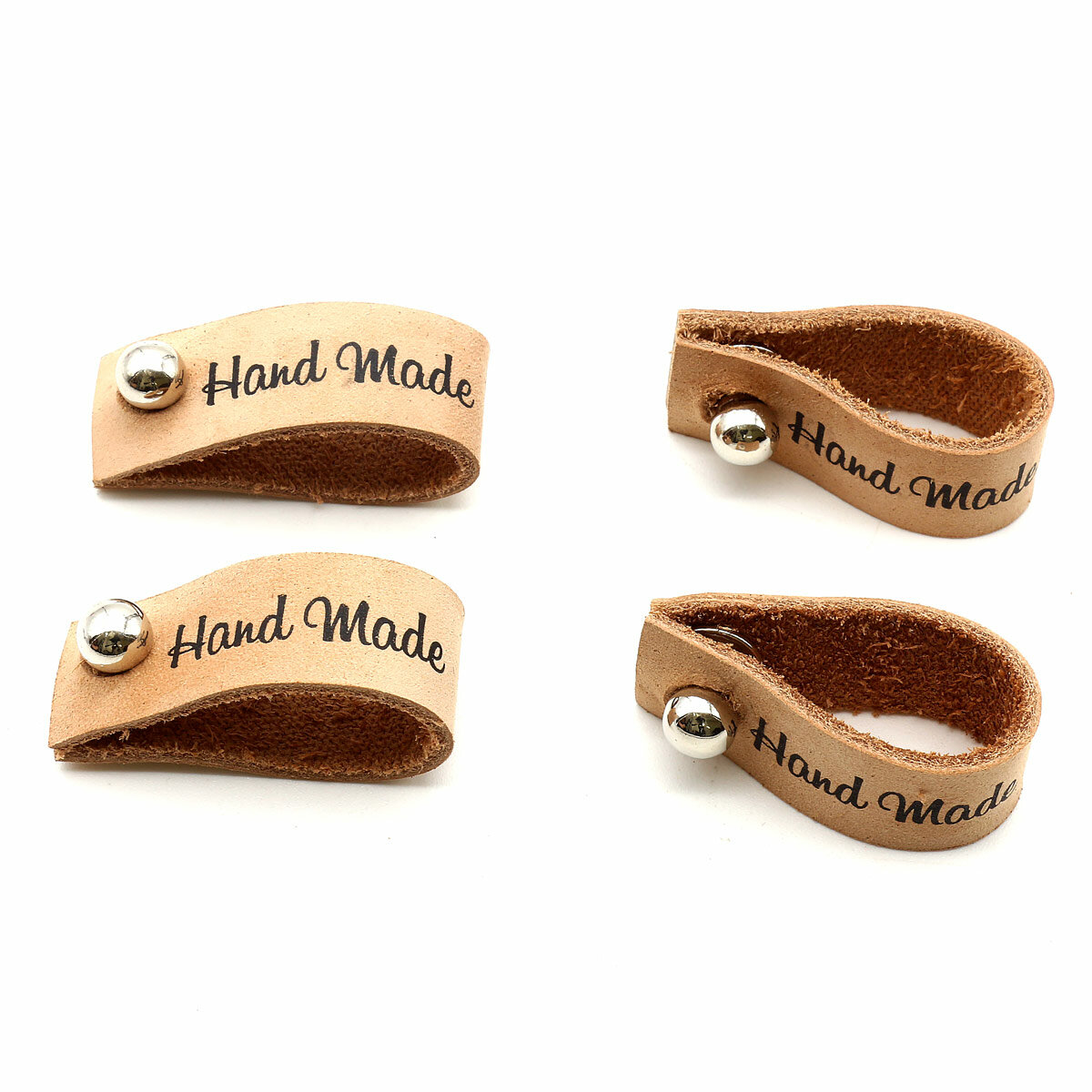 Бирки для одежды кожаные с кнопкой 'Hand Made' 1,3*7 см, 8 шт, Айрис, бежевые