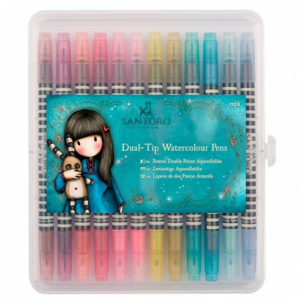 Docrafts GOR851101 Набор маркеров акварельных с двумя кончиками "Santoro" в органайзере, 12 шт