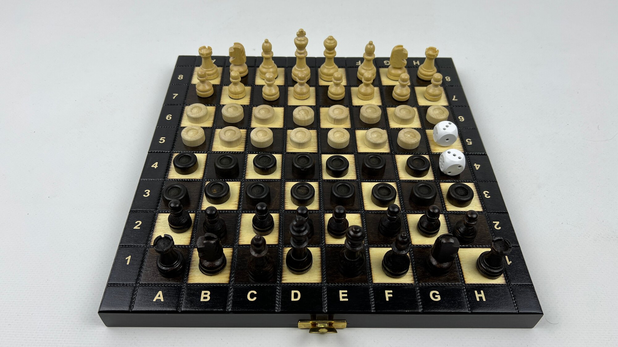 Деревянный игровой набор 3 в 1 №181 "малый" (шахматы, шашки, нарды) / (Польша) (Madon)