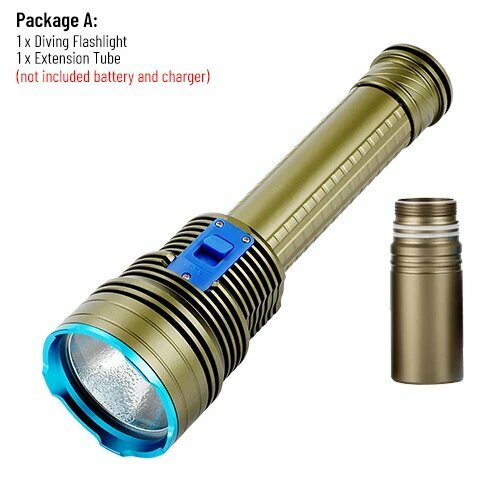 Asafee 100М подводный фонарик XHP70 армейский зеленый+синий Yellow Light, No Battery