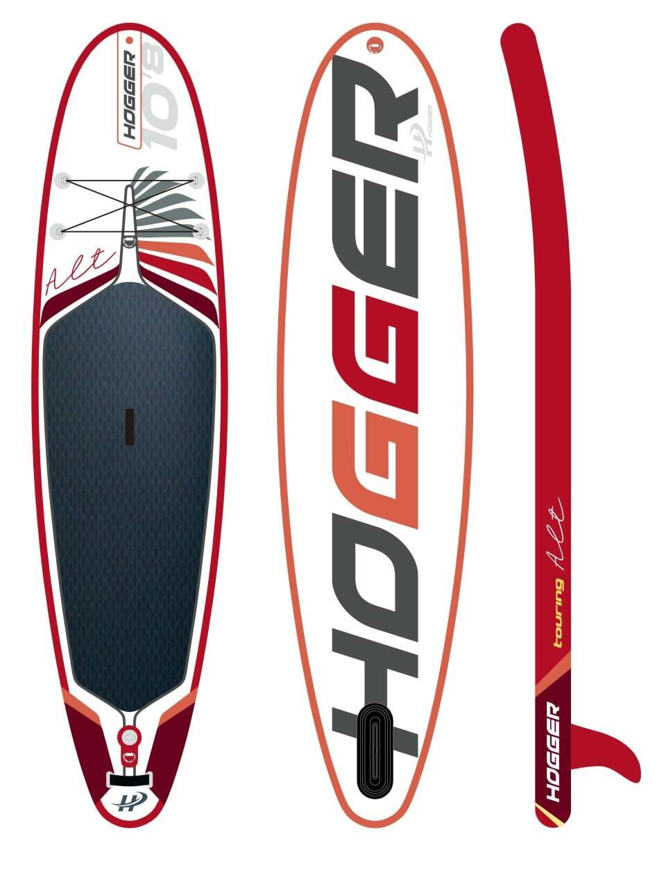 SUP доска HOGGER Touring 10.8" надувная прогулочная, drop-stich двухслойная технология красный/белый