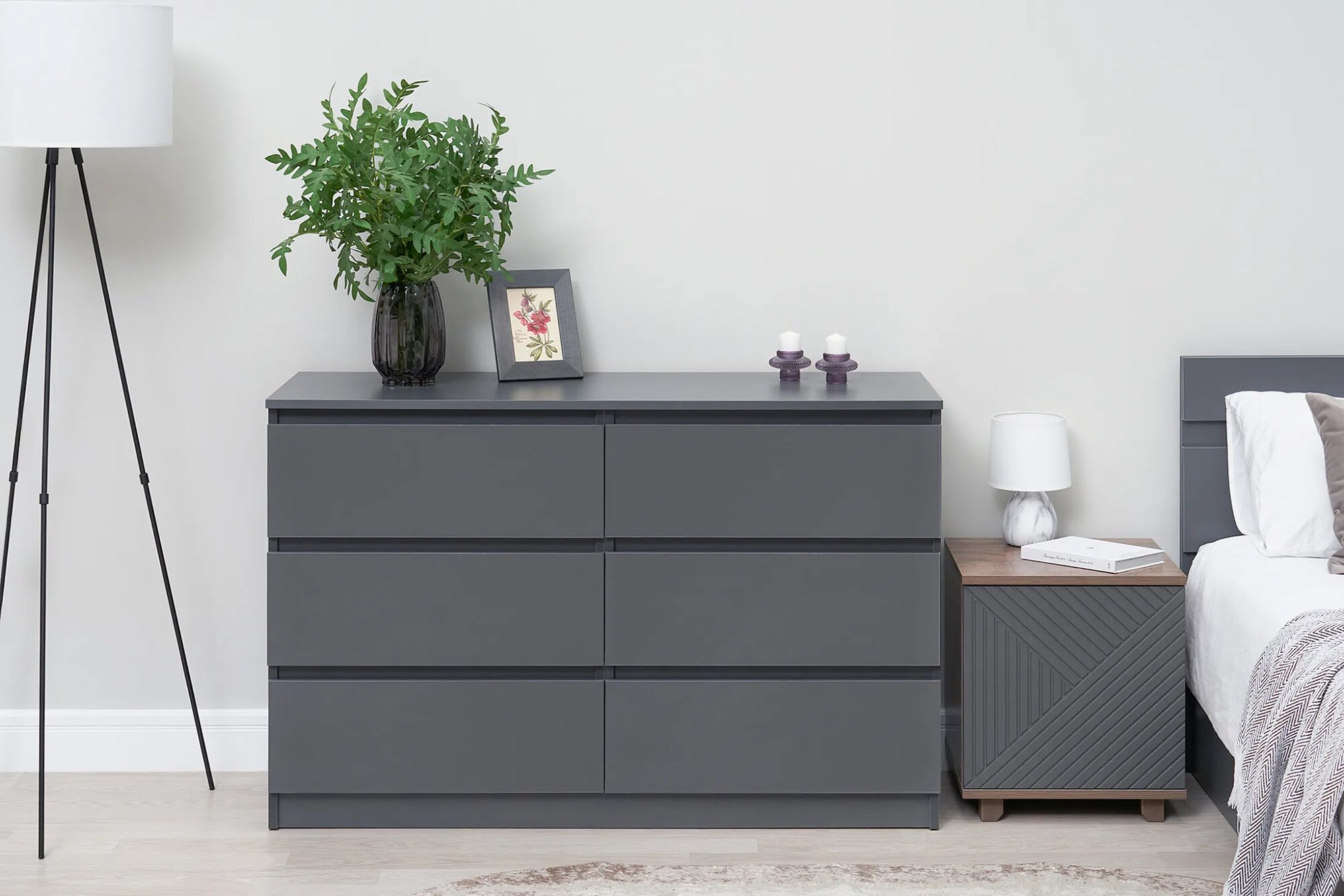 Комод Челси 1202 (6 ящиков) (Ш) (Графит, графит), Мебельная компания «Миф»