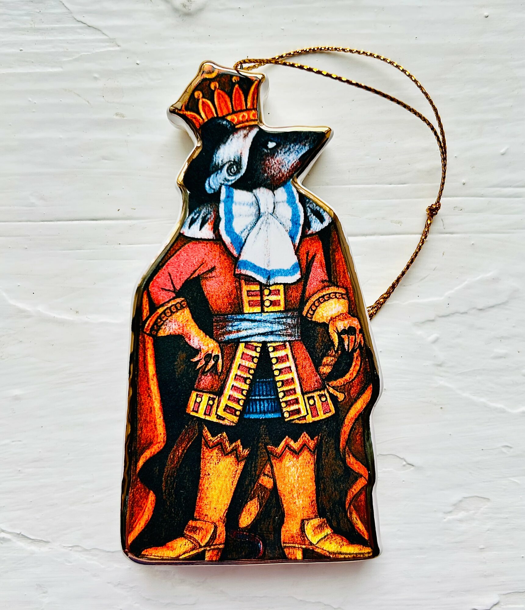 "Мышиный Король" - елочная игрушка из керамики, авторская деколь, 11х5,5 см