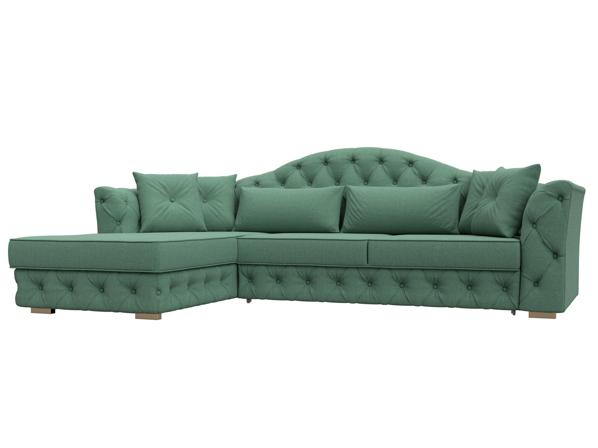 Диван угловой Артис левый угол, рогожка, механизм дельфин, Амур зеленый, 250x181x97см. Хит Диванов