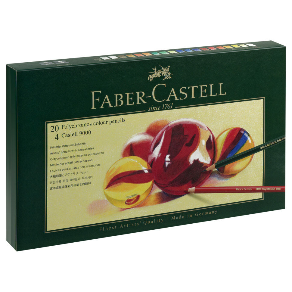 Карандаши цветные художественные Faber-Castell "Polychromos", 20цв.+ 4ч/г заточен, студийная коробка, 375090