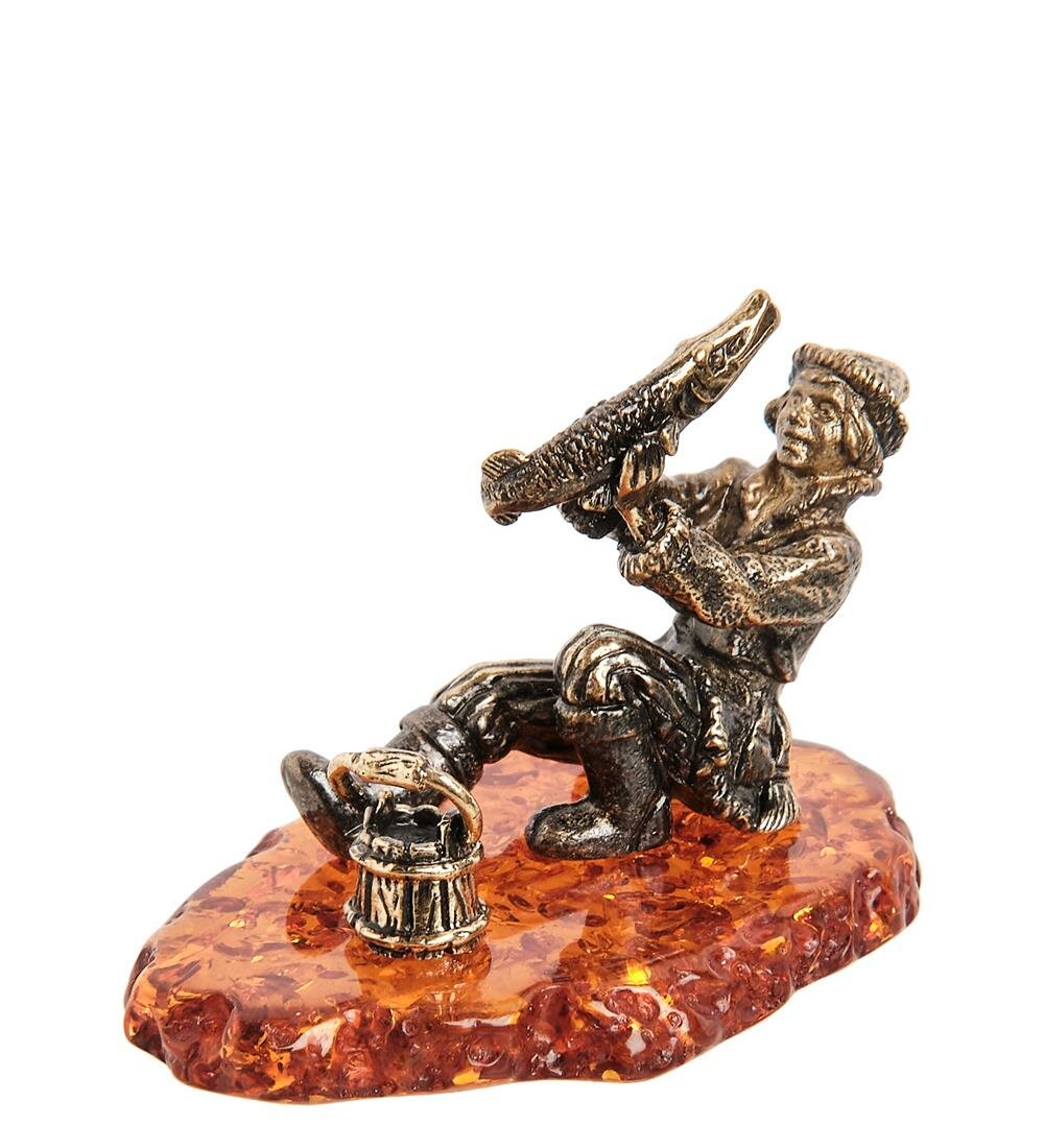 Фигурка "Емеля" (латунь, янтарь) A2107342 Народные промыслы, Латунь, янтарь