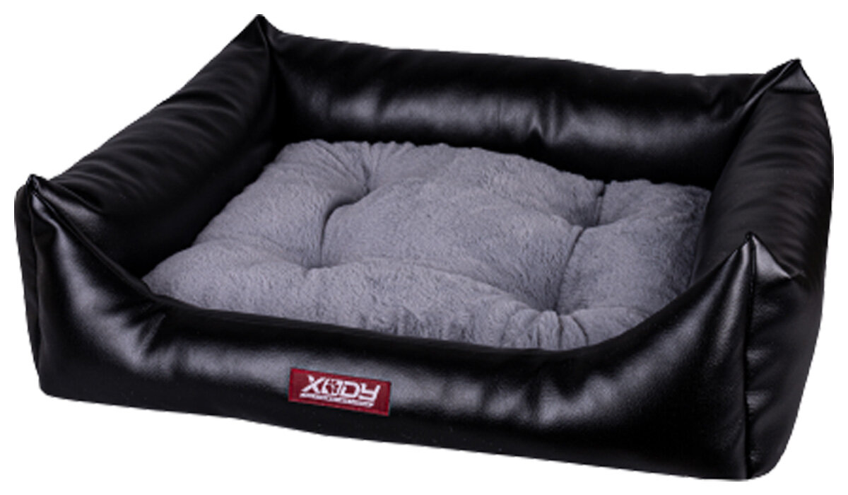 Лежак для собак и кошек Xody Люкс № 4 экокожа черный/серый 80 х 70 х 22 см (1 шт)