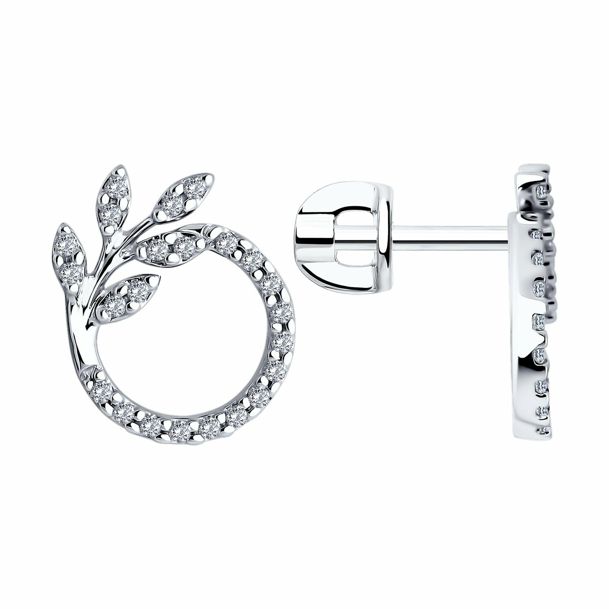 Серьги пусеты, серебро, 925 проба, родирование, фианит