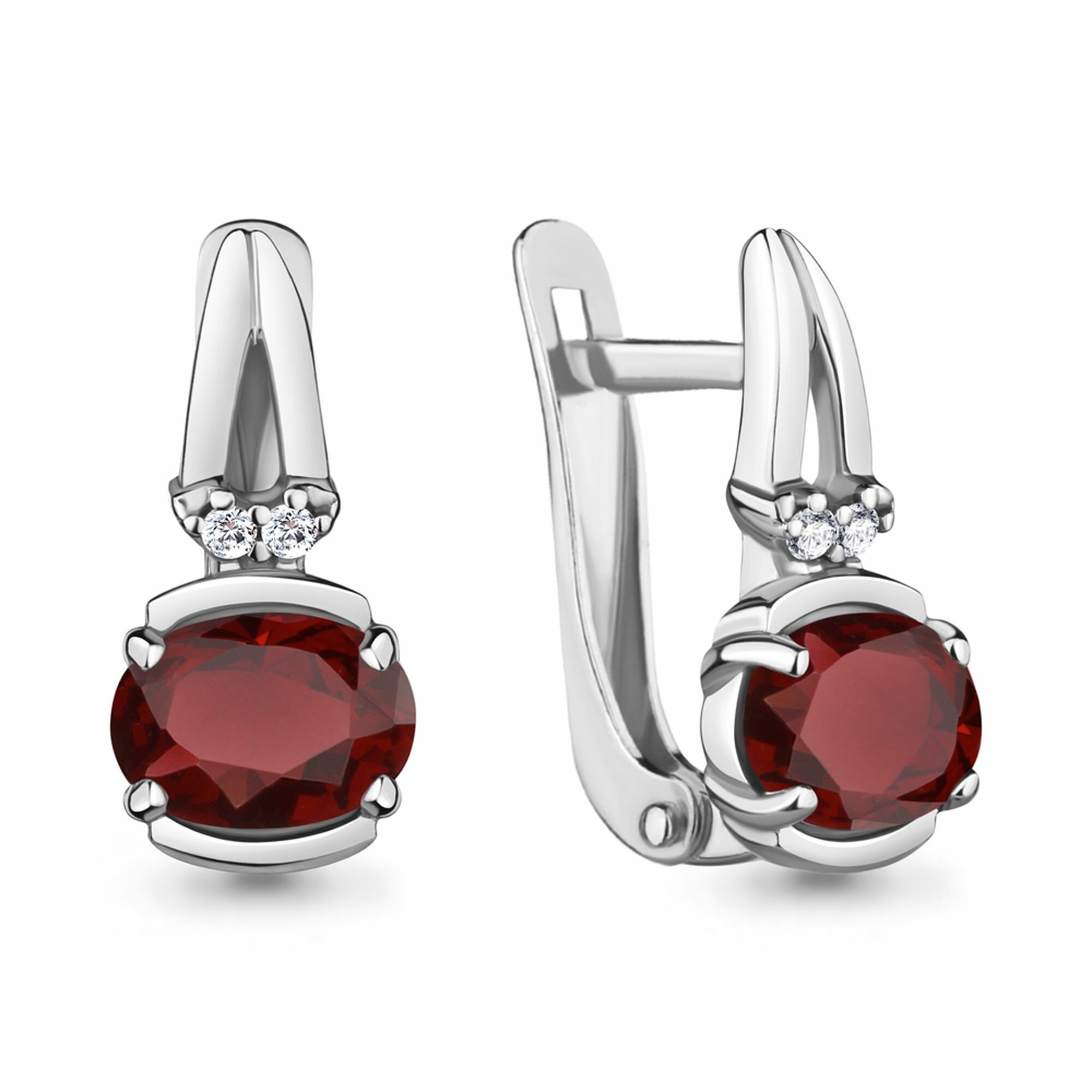 Серьги, серебро, 925 проба, родирование, фианит, гранат