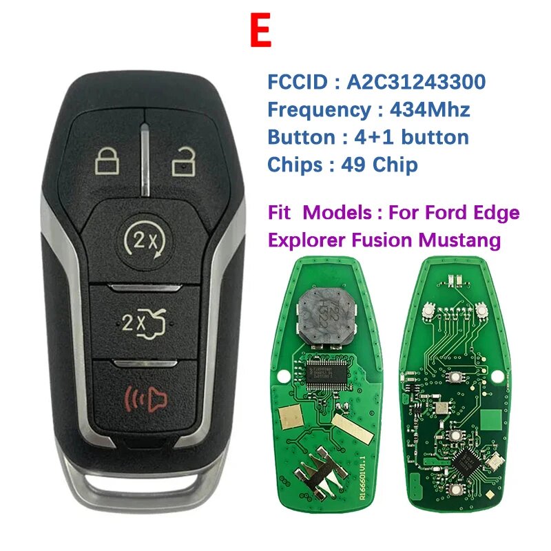 Смарт-ключ Ford Edge Explorer Fusion Mustang, FCC A2C31243300, 49 Chip, 4+1, 434MHz,