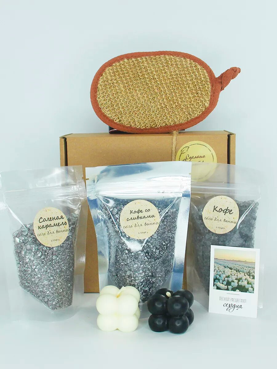 Подарочный набор NOOTO_beauty, соль для ванн, мочалка, свечи, 3 шт