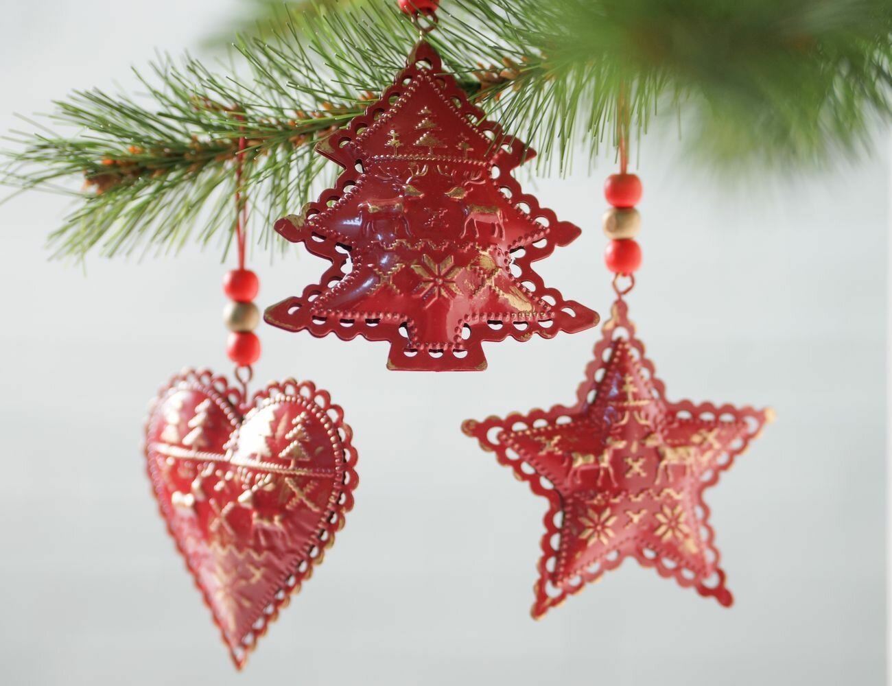 Набор ёлочных игрушек 'на счастье!', металл, красный, 9 см, 3 шт, Breitner 22-886-набор