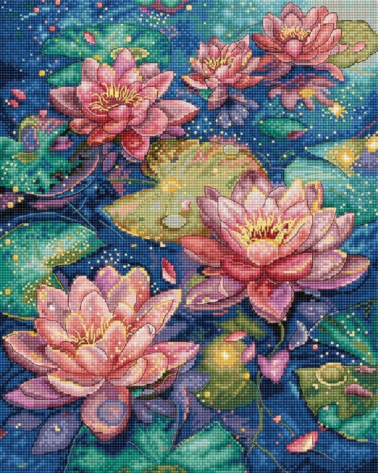 Набор для вышивания LetiStitch #L9910 Water lily (Водяная лилия), Счетный крест, 23 х 29 см