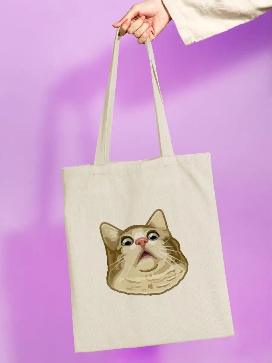 Сумка шоппер  женская с принтом холщевая с котами,мем с котом