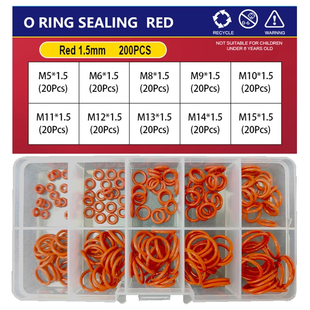 Силиконовые уплотнительные кольца VMQ набор red 1.5mm (1set)