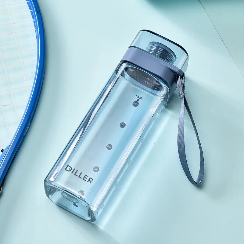 Квадратная матовая пластиковая бутылка для воды BPA Free 400ml, Transparent Blue