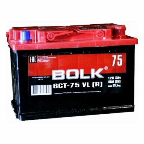 Аккумулятор автомобильный BOLK 75 А/ч 640А BOLK-75-PP