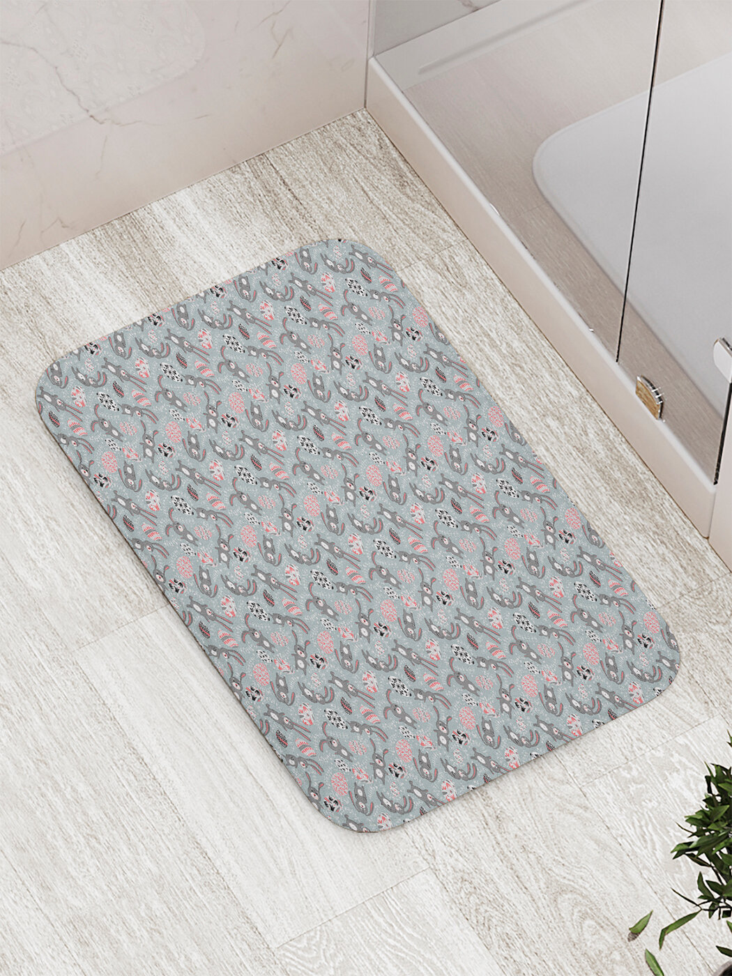 Коврик для ванной комнаты, туалета "Заяц и орнаментальные яйца" противоскользящий, 52х77 см, JoyArty