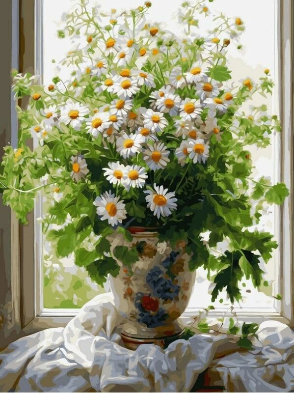 Картина по номерам Дикая Вишня на холсте с подрамником "Ромашки белые", 30х40 см