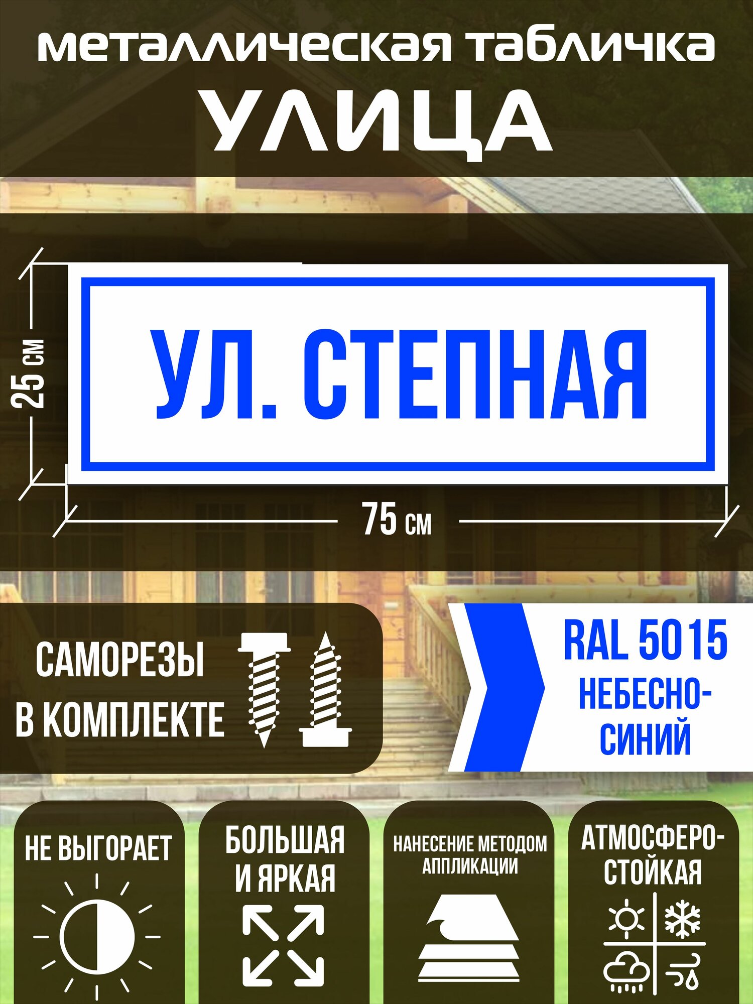 Адресная табличка на дом улица Степная RAL 5015 синяя
