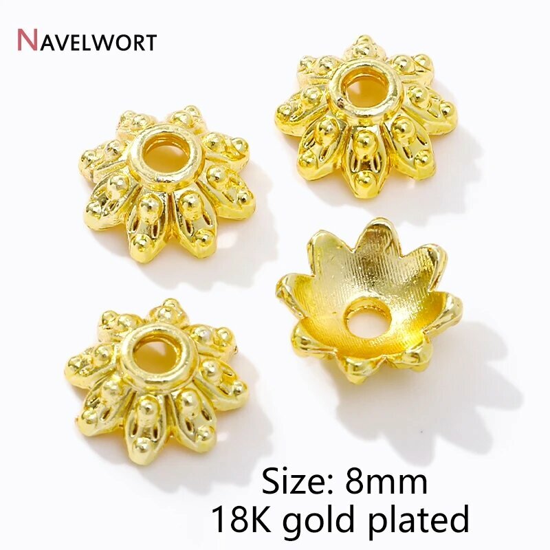 Золотые шапочки для бусин 8 мм, 18K gold plated, 20 шт