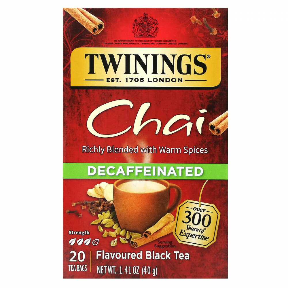Twinings, ароматизированный черный чай, чай, без кофеина, 20 чайных пакетиков, 40 г (1,41 унции)