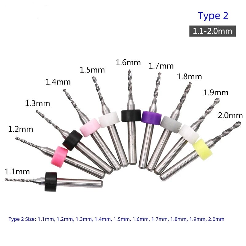 Набор микро Сверл из карбида вольфрама, 10 шт, гравировальные инструменты для печатной платы, 0,3 мм + 0,4 мм + 0,5 мм + 0,6 мм + 0,7 мм + 0,8 мм + 0,9 мм + 1,0 мм + м Type 2