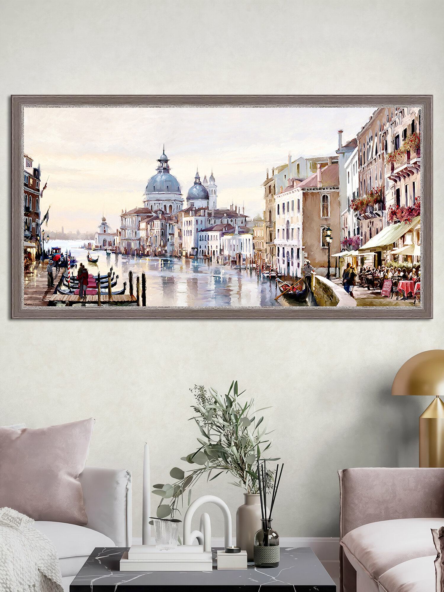 Картина на стену для интерьера в раме "Водный путь" 59х109 см Графис