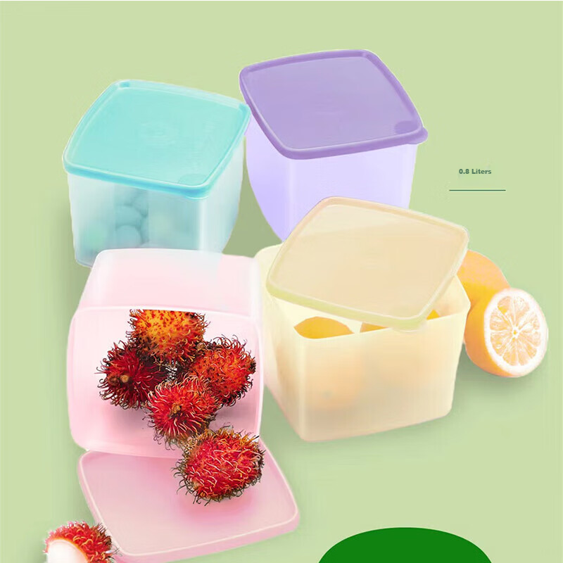 Tupperware Food Storage Containers, Refrigerator Square 800ml*4 Set, Food-Grade Sealed Storage Boxes, No Packaging, Green Lid