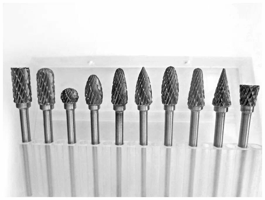 Набор борфрез твердосплавных абразивных, 6 мм хвостовик 3,175мм с алмазным напылением шарошки, заточки, зенковки, мини-фрезы для гравера для дрели для шлифмашины, по металлу, по алюминию