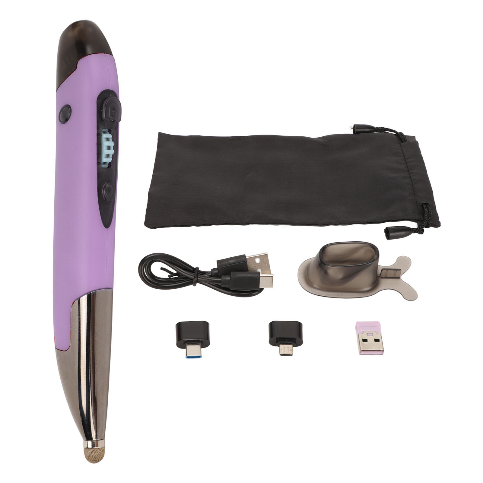 Беспроводная ручка мыши перезаряжаемая светящаяся молчаливая маленькая портативная Bluetooth 2.4 г двойной режим беспроводной ручки для ПК -ноутбука фиолетовый