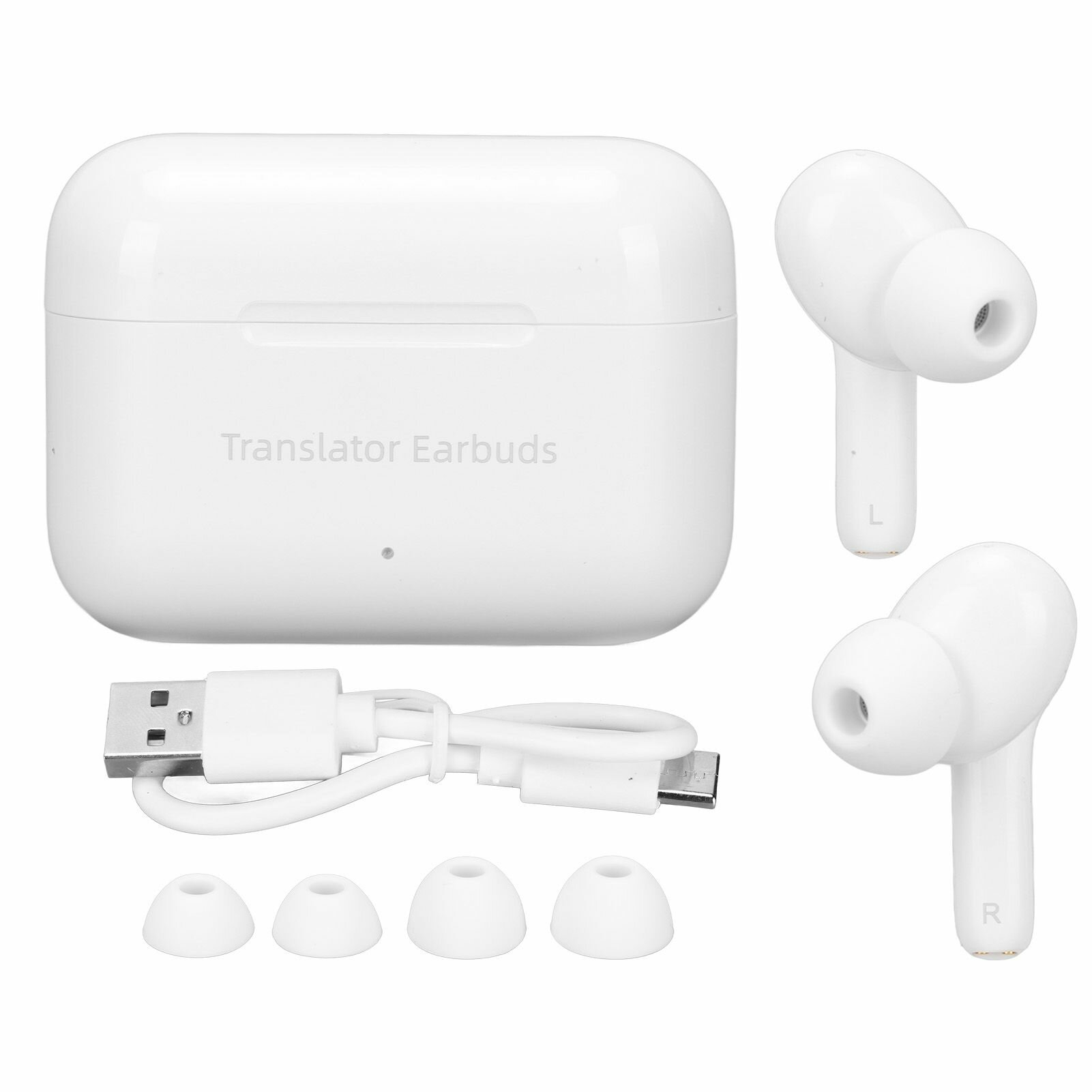 Наушники-переводчики 127 языков с двойным микрофоном и шумоподавлением на Bluetooth белого цвета