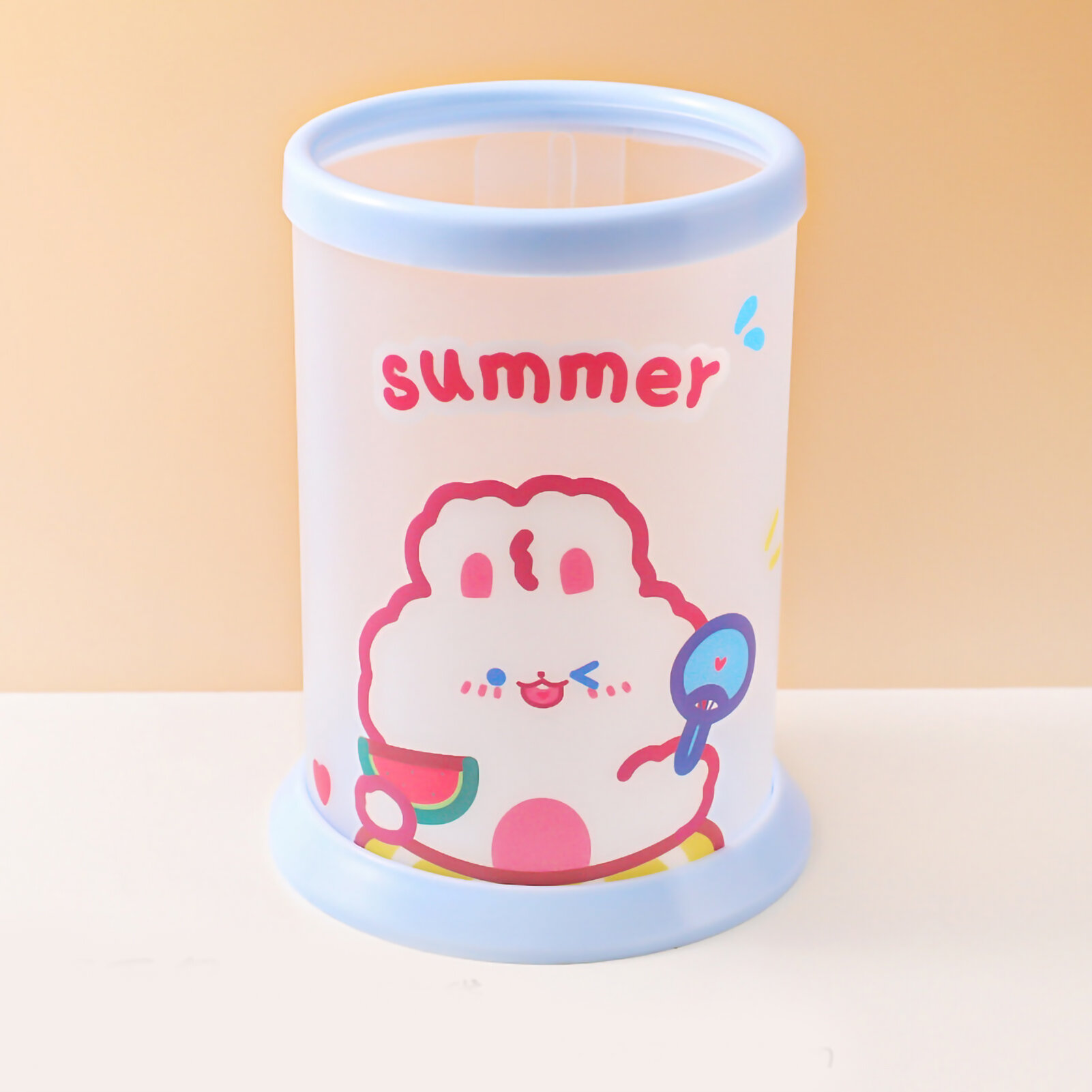 Складная подставка для ручек, милая круглая складная подставка для ручек с мультяшным рисунком, коробка для хранения канцелярских принадлежностей на студенческом офисном столе, летний кролик.