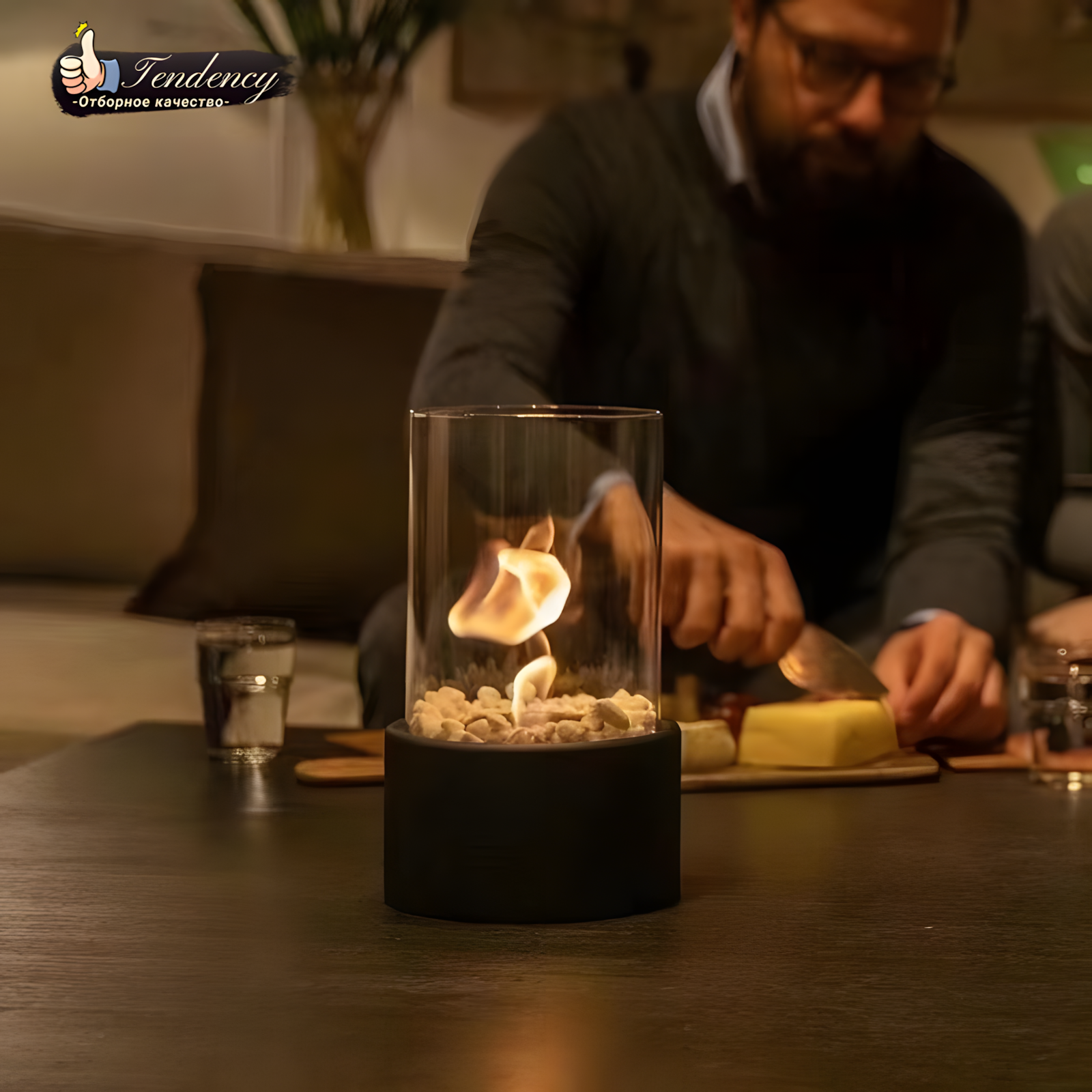 Биокамин, черный матовый, напольный, высота 22см, ширина 12см