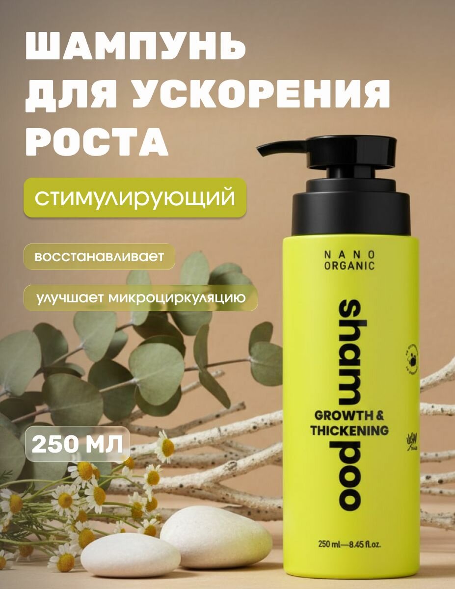 Шампунь для ускорения роста Стимулирующий с ниацинамидом и центеллой Growth & Thickening, 250 мл
