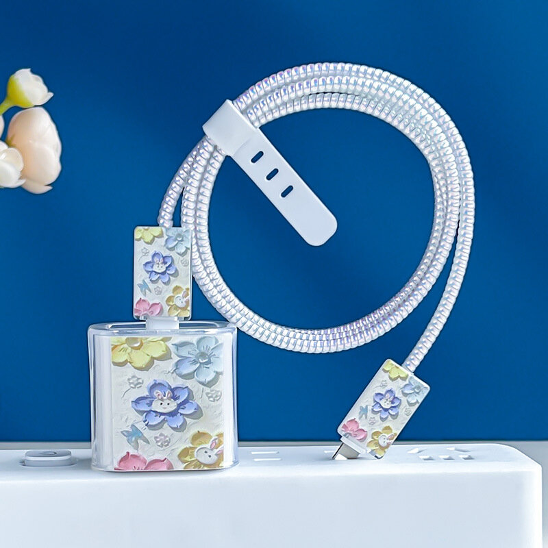 Защитный чехол для зарядного устройства, для Apple, 20Вт, прозрачный, с цветочным рисунком