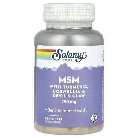 Solaray MSM Turmeric, Boswellia 750 мг (90 веганских капсул) MSM с куркумой и босвелией