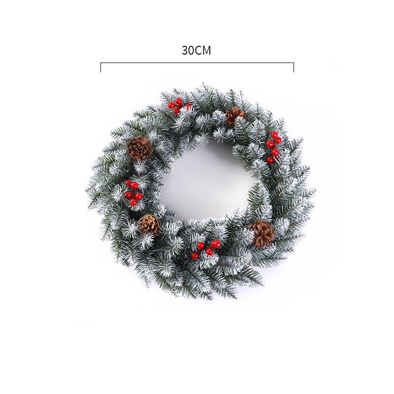 Новогодний венок stylish 11,8 23,6 дюйма с красной лентой ягодами шишками снегом, 30 см