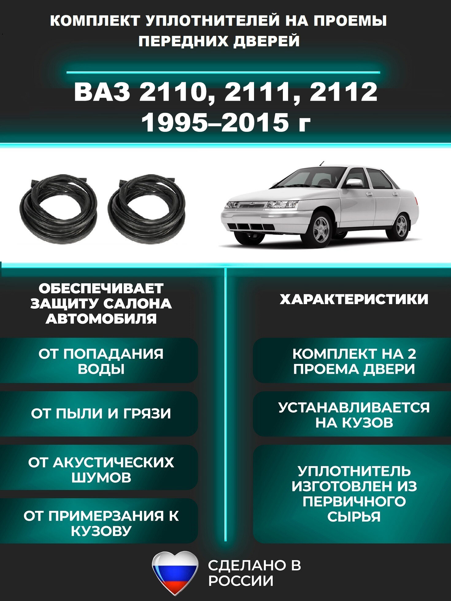 Комплект уплотнителей проема передних дверей для LADA (ВАЗ) - 2110, 2111, 2112, 2 шт