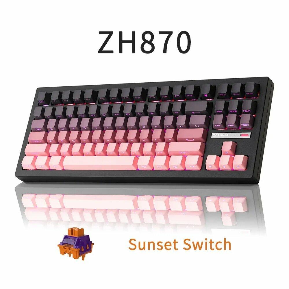ZUOHE Игровая клавиатура беспроводная ZH870 Sunset Switch, Английская раскладка, черный, розовый