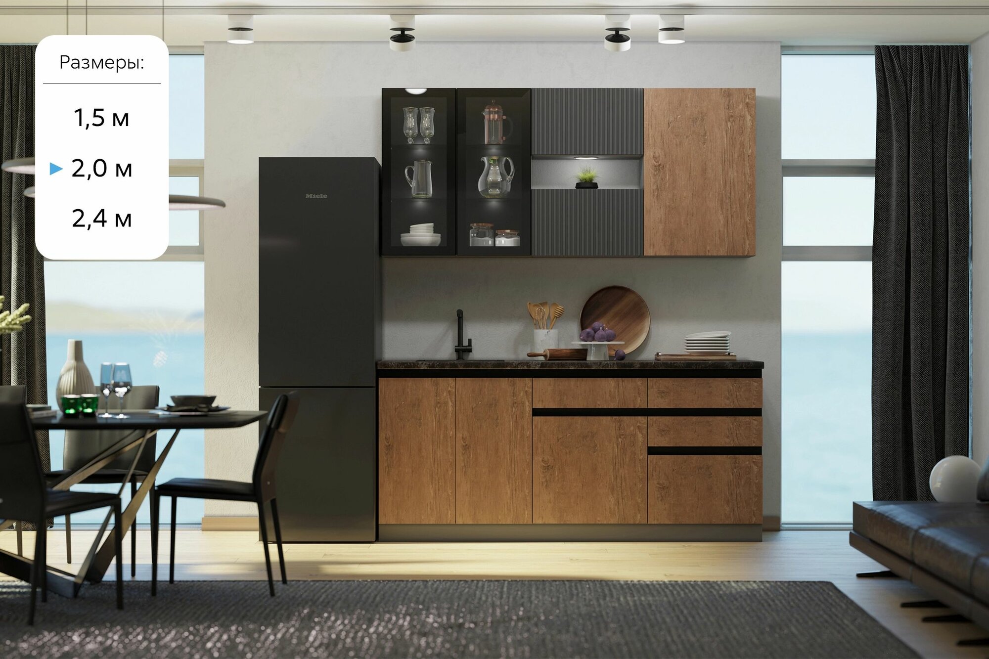 Кухня Техно-6 2,0м (Графит/Экзотическое дерево Амазония/Графит софт NEW)