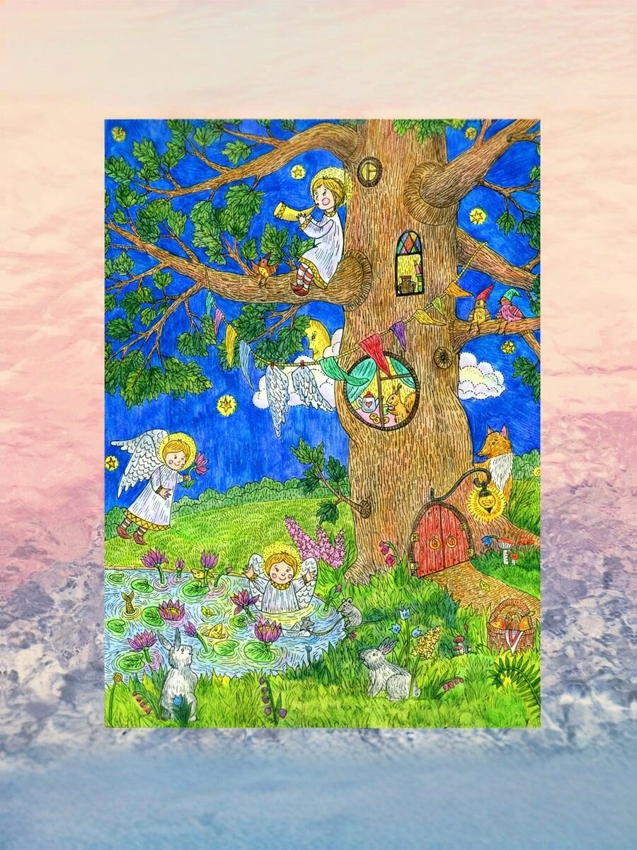 Открытка подарочная Милые ангелы Поздравительная открытка с конвертом для подарка