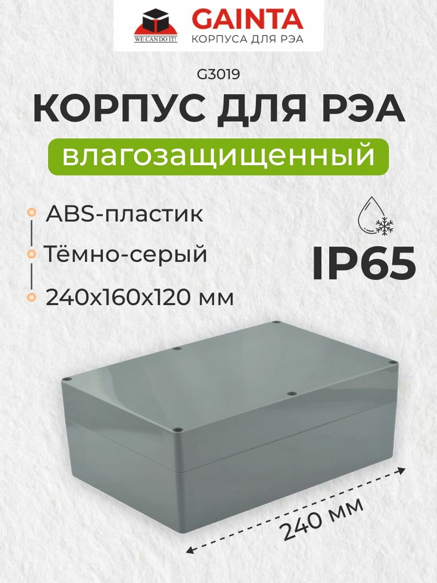 Влагозащищенный пластиковый корпус GAINTA G3019, темно-серый, ABS-пластик, IP65, 240x160x120 мм