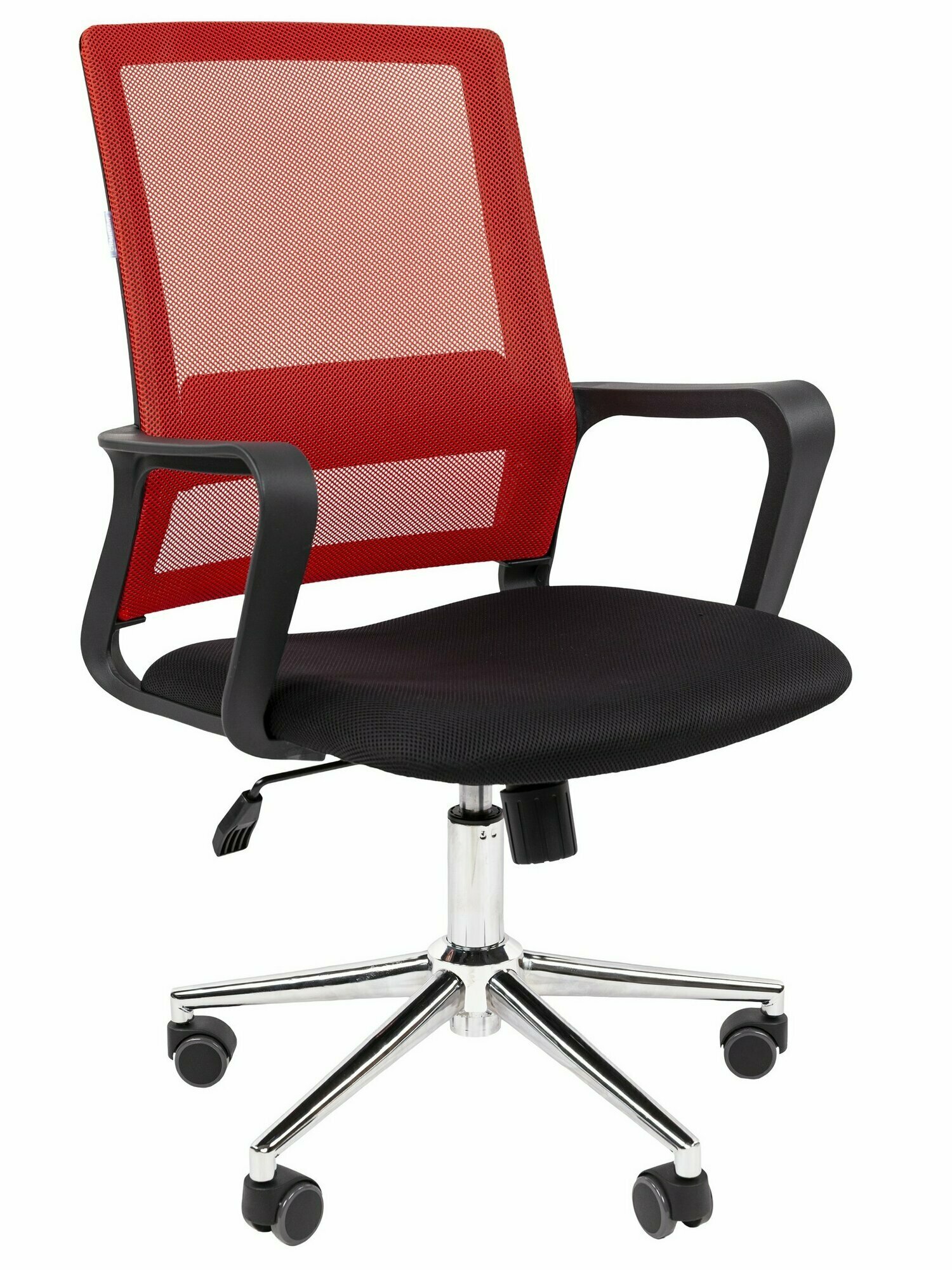 Компьютерное кресло CHAIRMAN 606 черный/красный ткань/сетка с хромированной крестовиной для операторов механизм качания
