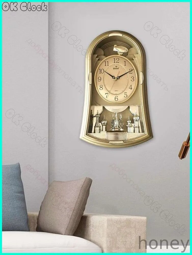 Настенные часы OK Clock золотого цвета 48 см х 30 см с маятником и ежечасным боем