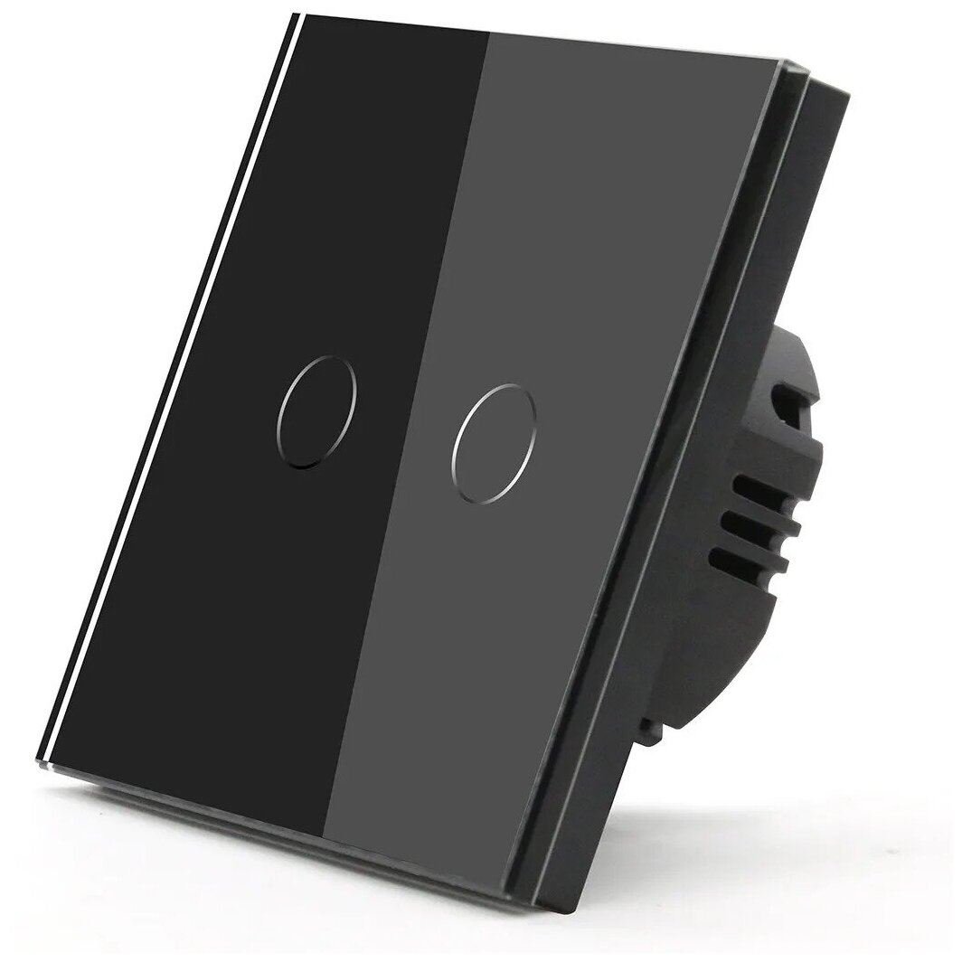 Двухклавишный сенсорный выключатель, выключатель сенсорный черный из закаленного стекла