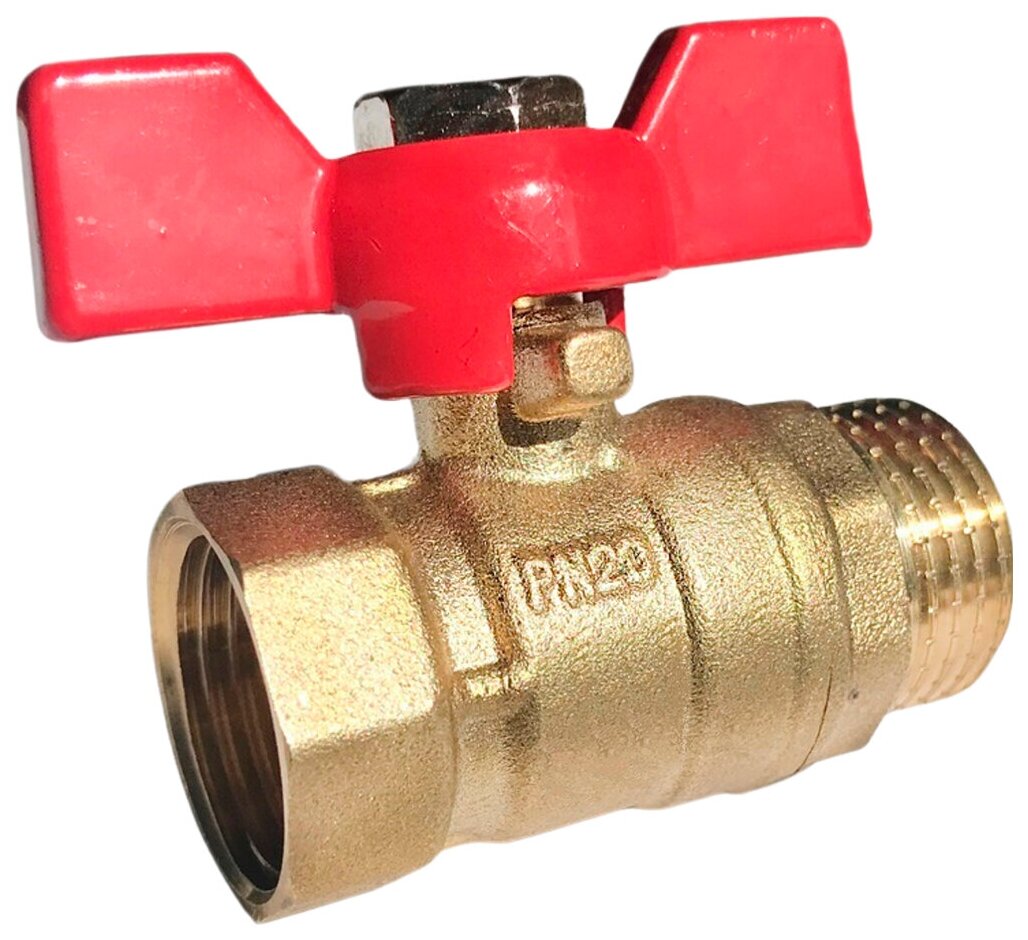 Кран шаровой латунный ProfECO для воды с наружной/внутренней резьбой, 3/4", бабочка