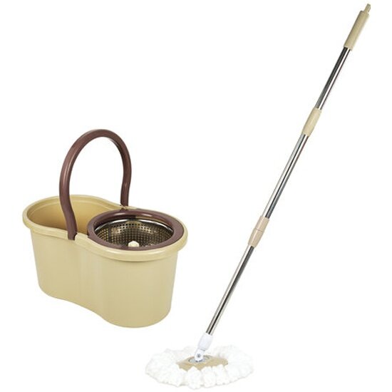 Швабра Лайма с отжимом и ведром Laima Tone Mop 7 л/5 л, две насадки в комплекте, бежевый